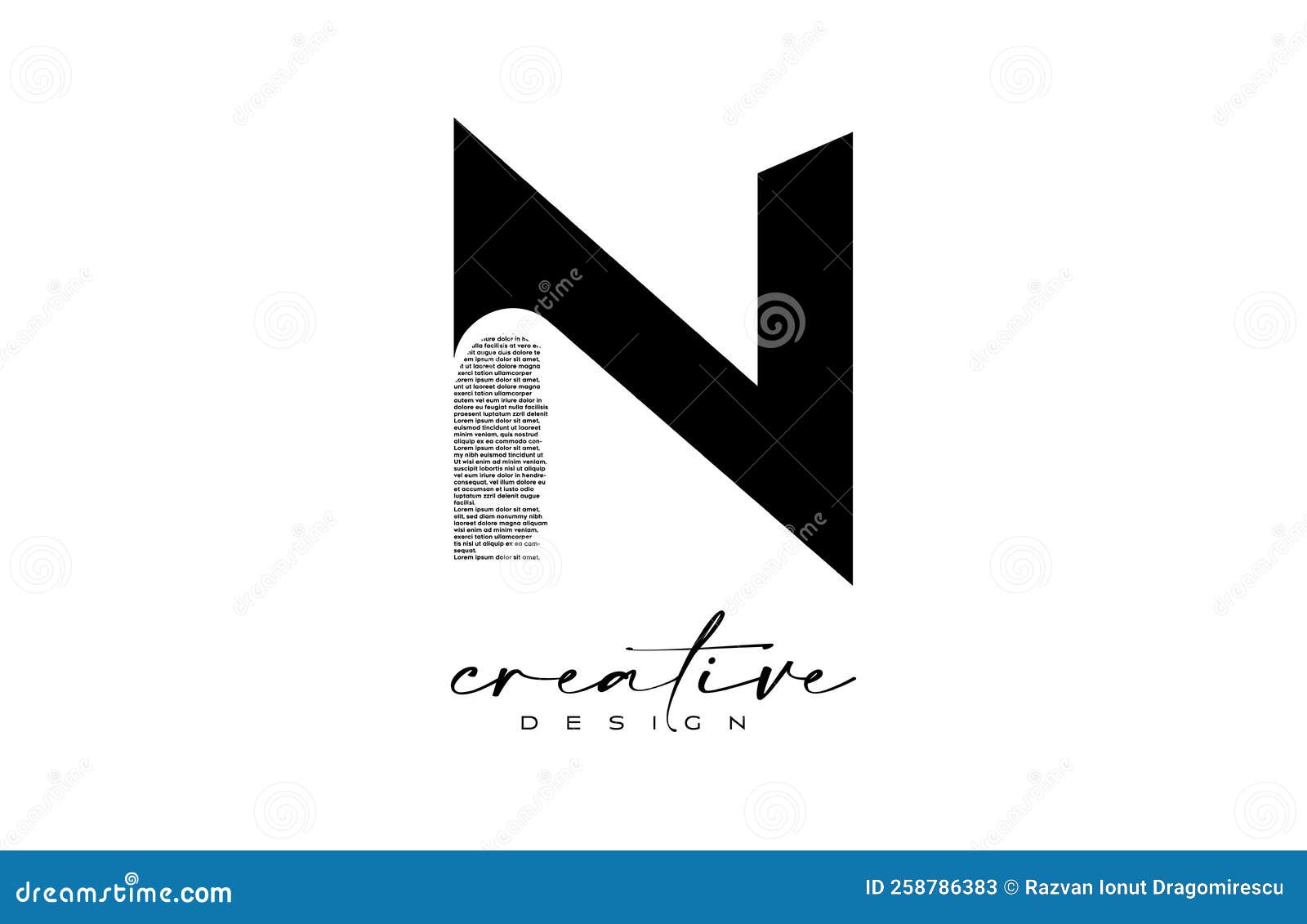 N Letter Logo Design with Creative Letter N Made of Black Text Font ...