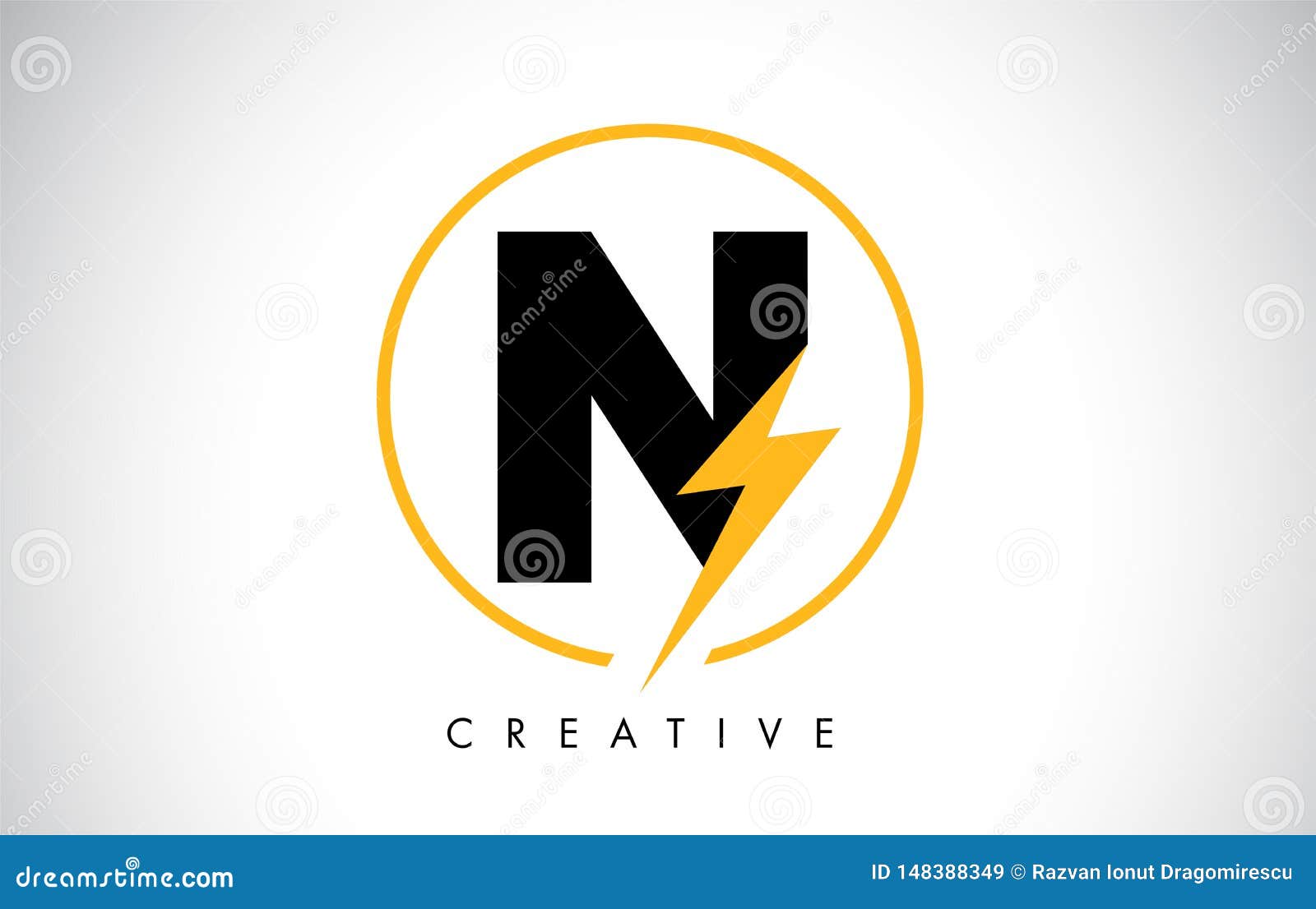 N Letter Logo Design with Lighting Thunder Bolt. Electric Bolt Letter ...