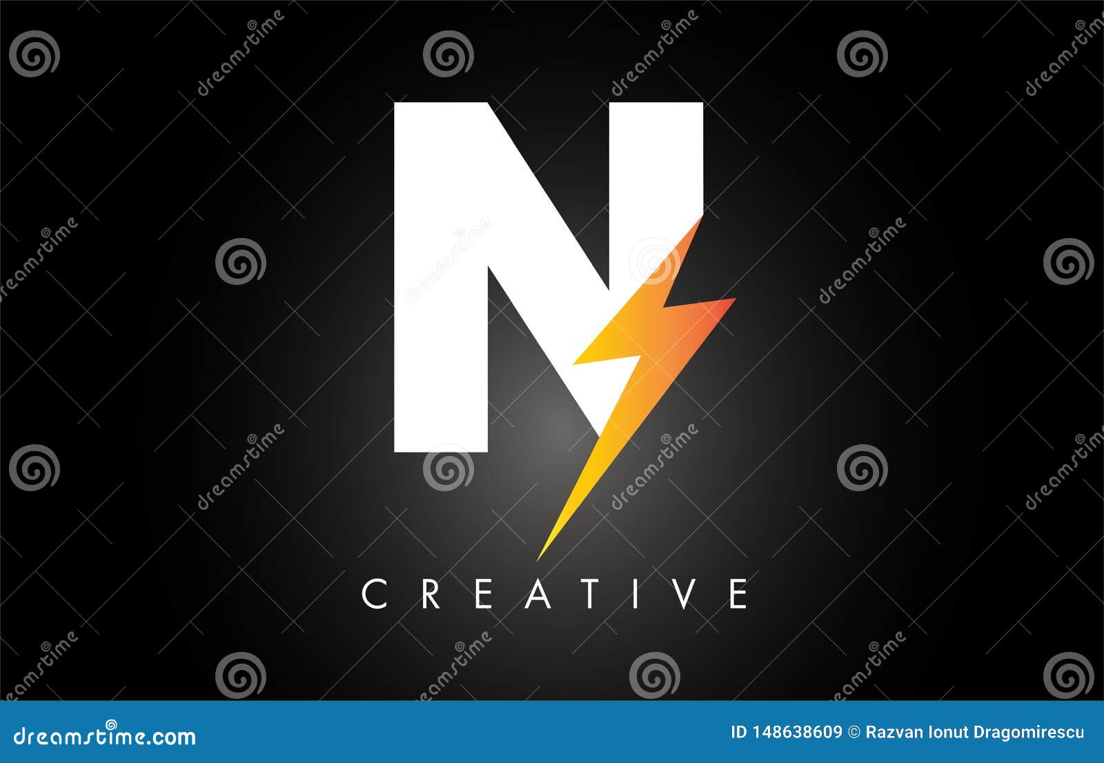 N Letter Logo Design with Lighting Thunder Bolt. Electric Bolt Letter ...