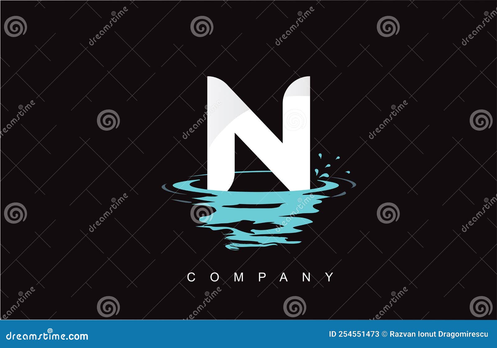 N Letter Logo Design with Water Splash Ripples Drops Reflection Stock ...