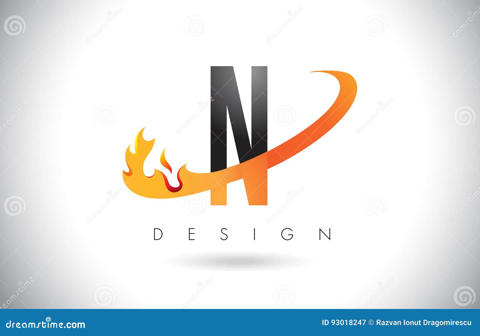 N Letter Logo with Fire Flames Design and Orange Swoosh. Stock Vector ...