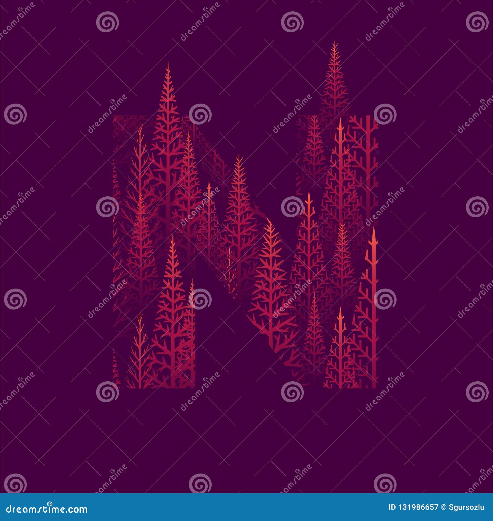 N Letter with Pine Tree Forest Illustration for Happy New Year Stock ...