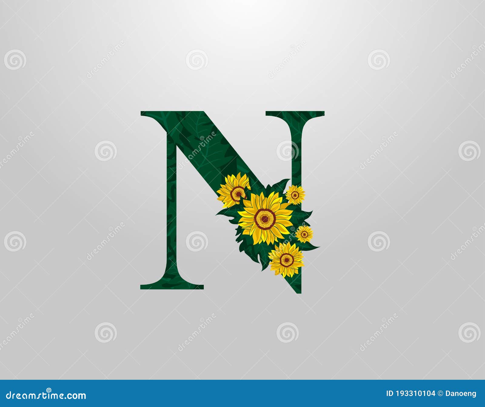 N Letter with Sunflower Vector Design. Flower N Logo Icon Stock Vector ...