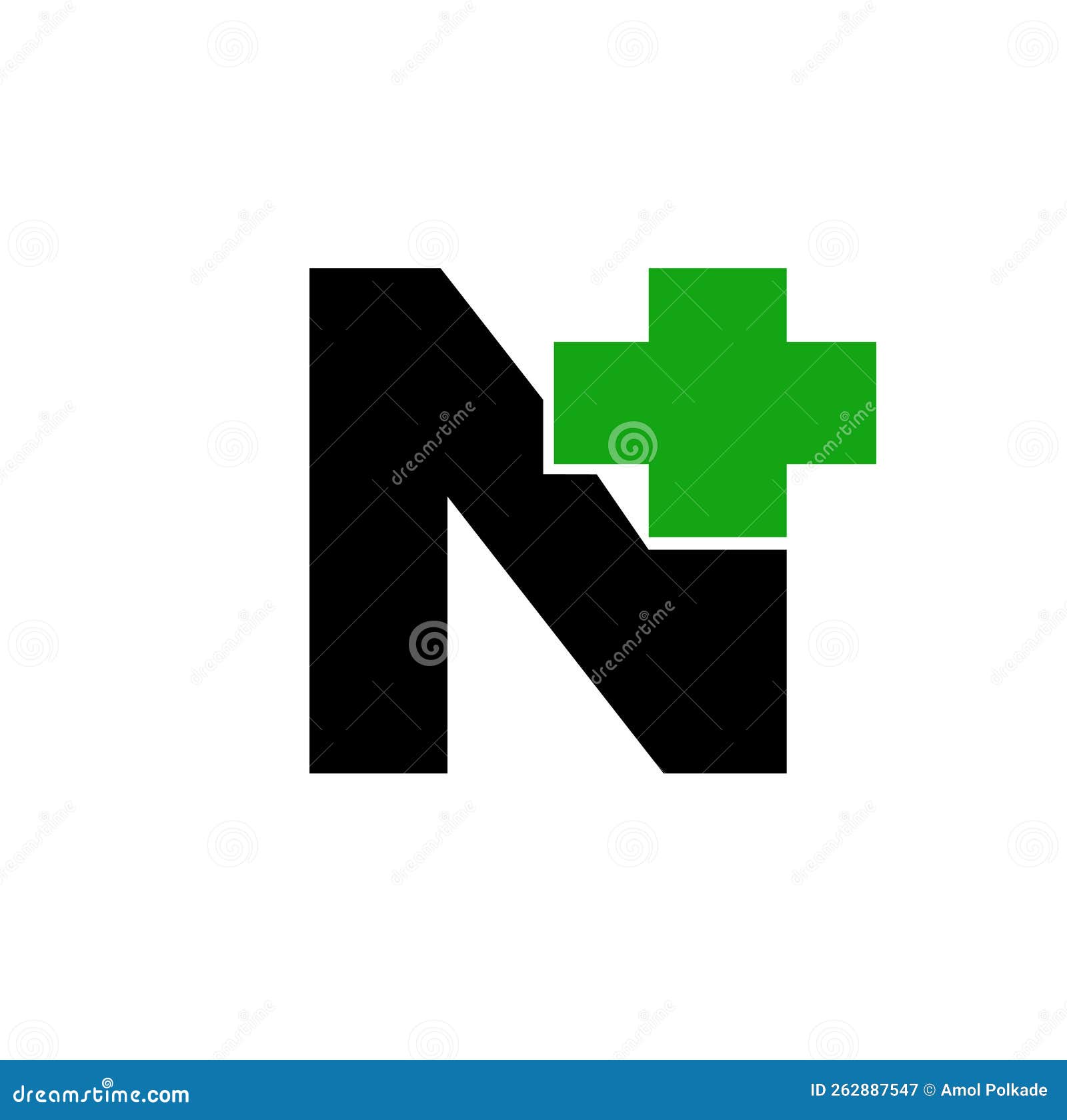 N Plus Brand Name Initial Icon. N Green Plus Monogram Stock Vector ...