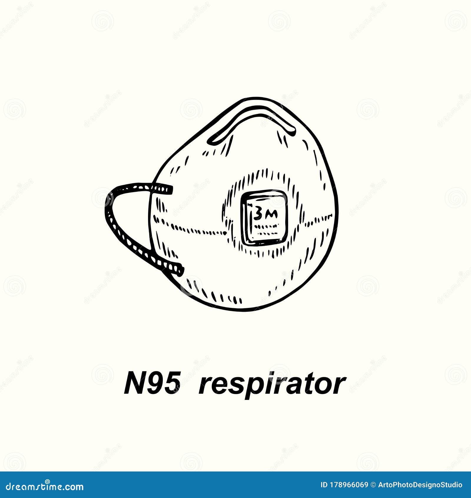 N95 Respirator Isolated, Outline Simple Doodle Drawing Stock ...
