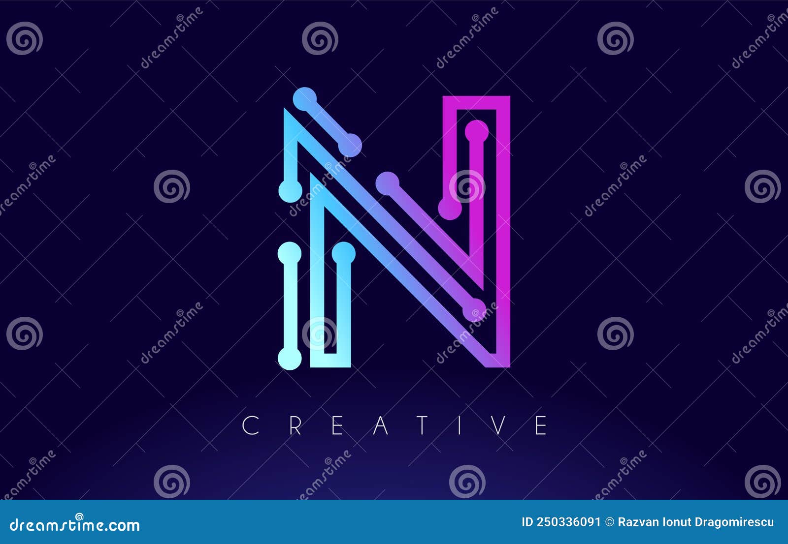 N Tech Letter Logo Concept with Connected Technology Dots Stock Vector ...