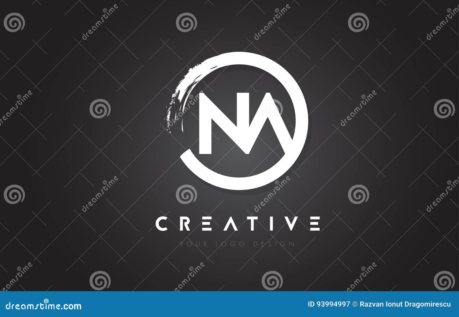 NA Circular Letter Logo with Circle Brush Design and Black Background ...