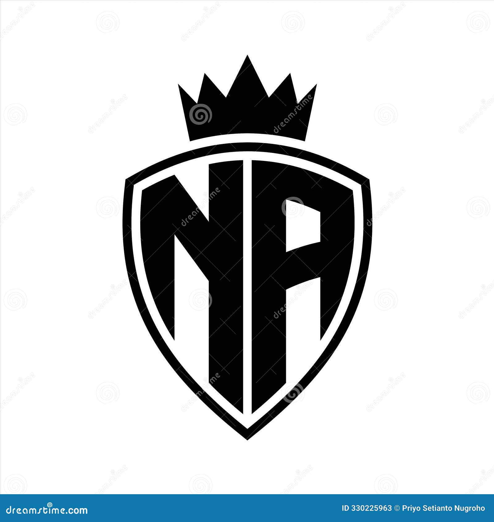 NA Letter Monogram Shield and Crown Outline Shape with Black and White ...