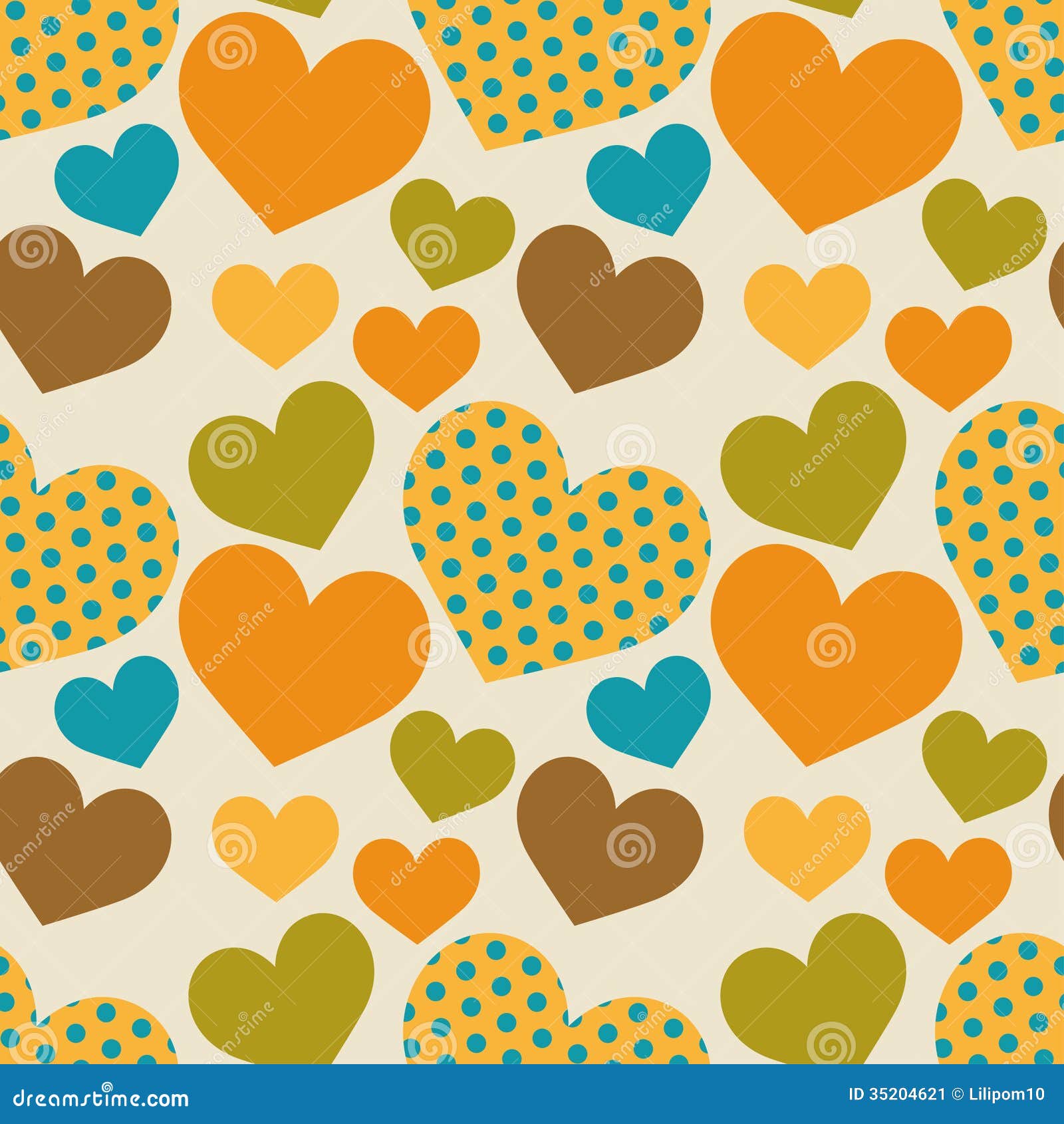 Naadloos Retro Patroon Met Harten Vector Illustratie - Illustration of ...