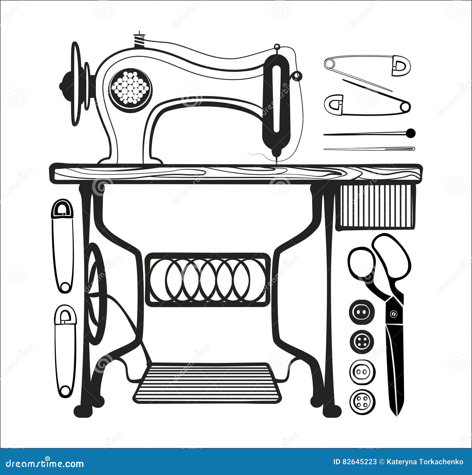 Naaimachine Met Het Naaien Van Toebehoren Vector Illustratie ...