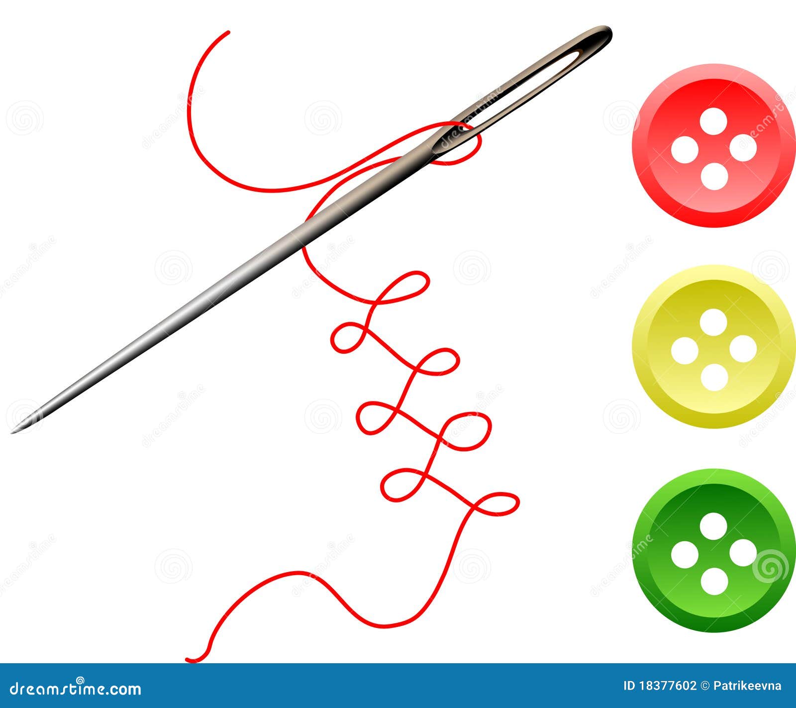 Naald, draad en knopen stock illustratie. Illustratie bestaande uit ...