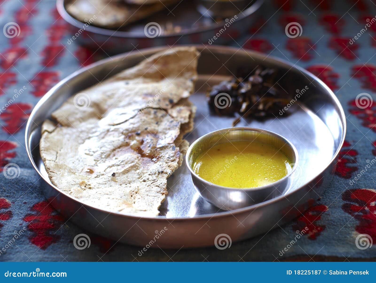 Naan Flat Bread with Daal Soup in Thali Stock Image - Image of spicy ...