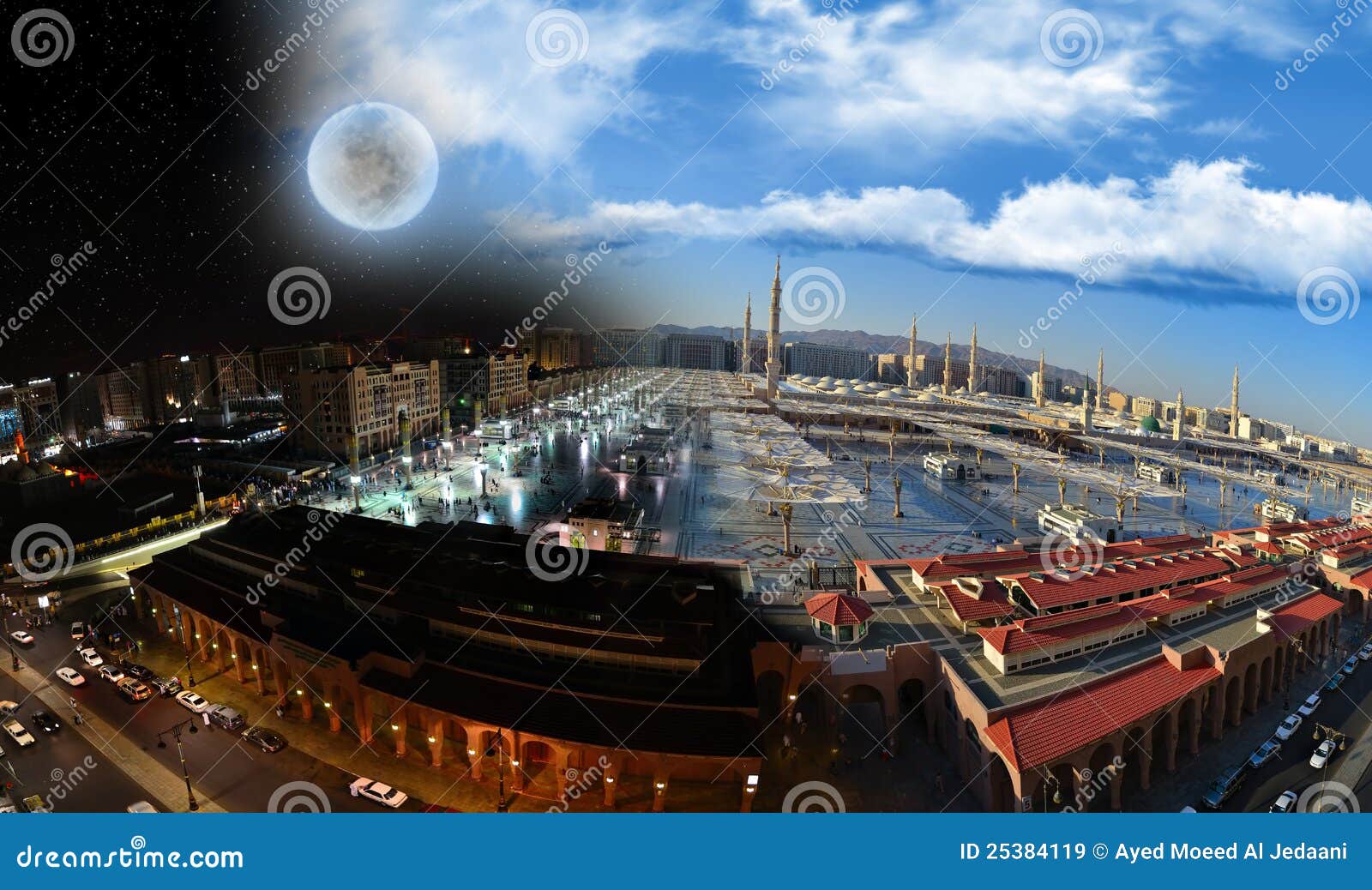 Nabawi Mosque in Medina at Night and Day Stock Image - Image of modern ...