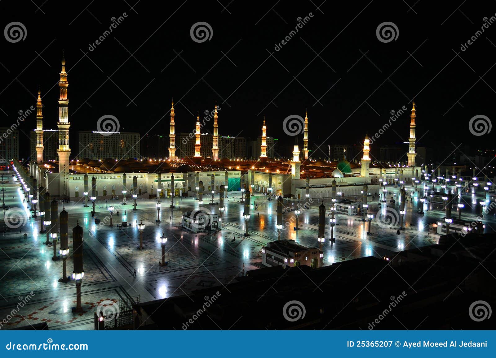 Nabawi Mosque in Medina at Night Time Stock Image - Image of minarets ...