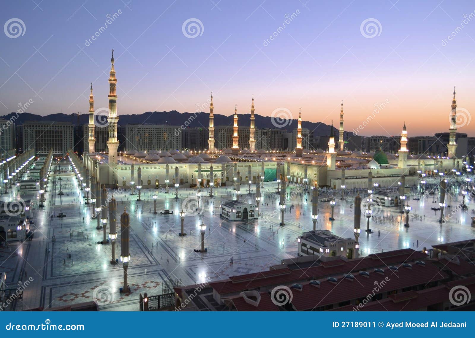 Nabawi Mosque in Medina at Twilight Stock Image - Image of full, peace ...