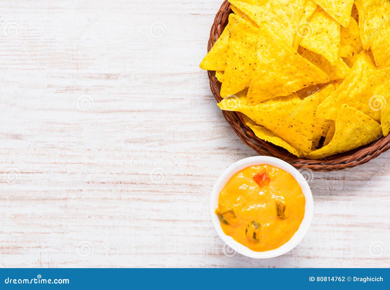 Nachos Cheese Dip on Copy Space in Top View Stock Photo - Image of view ...