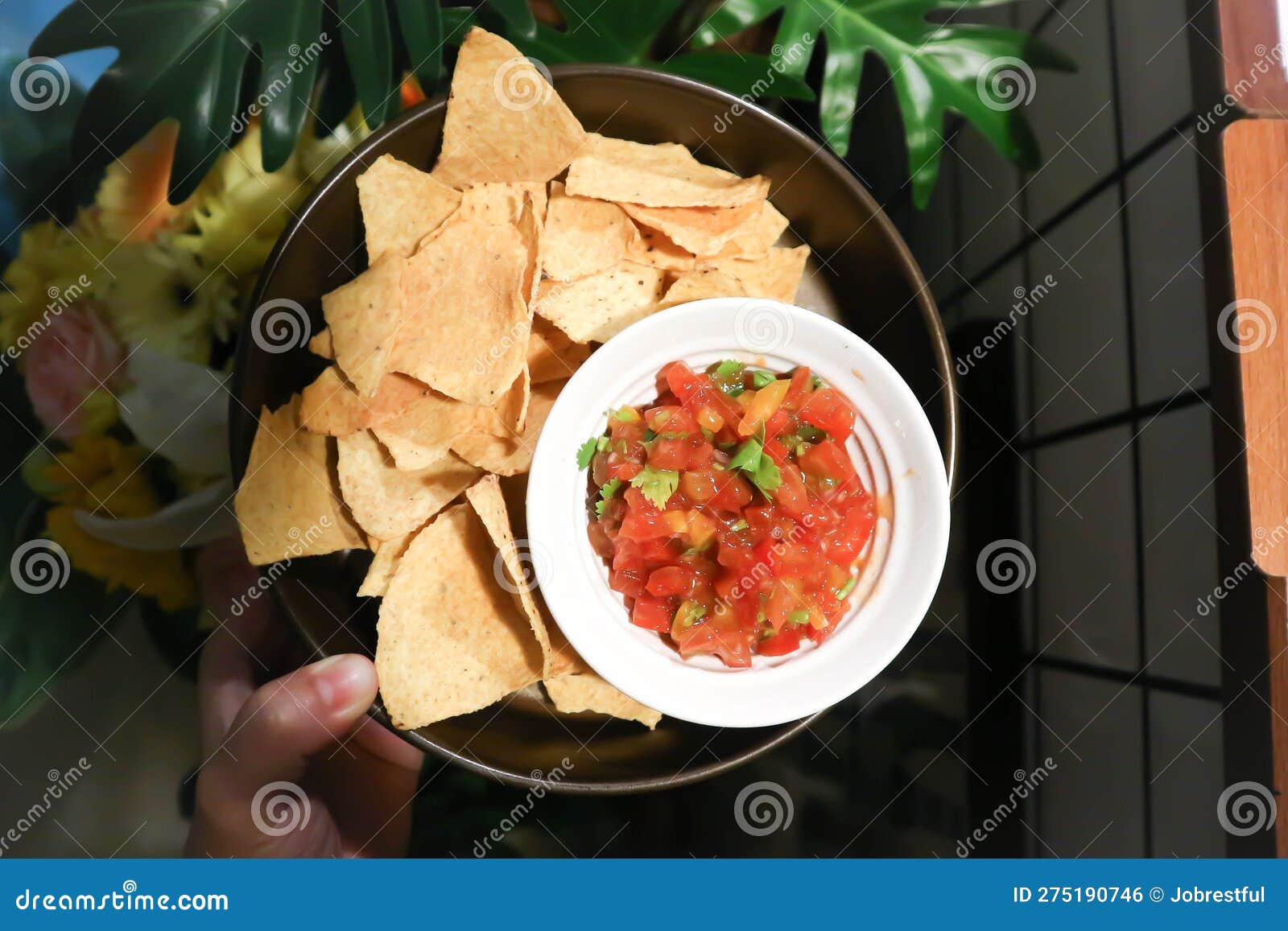 Nachos, Nachos Cheese or Mexican Snacks with Tomato Salad Stock Photo ...