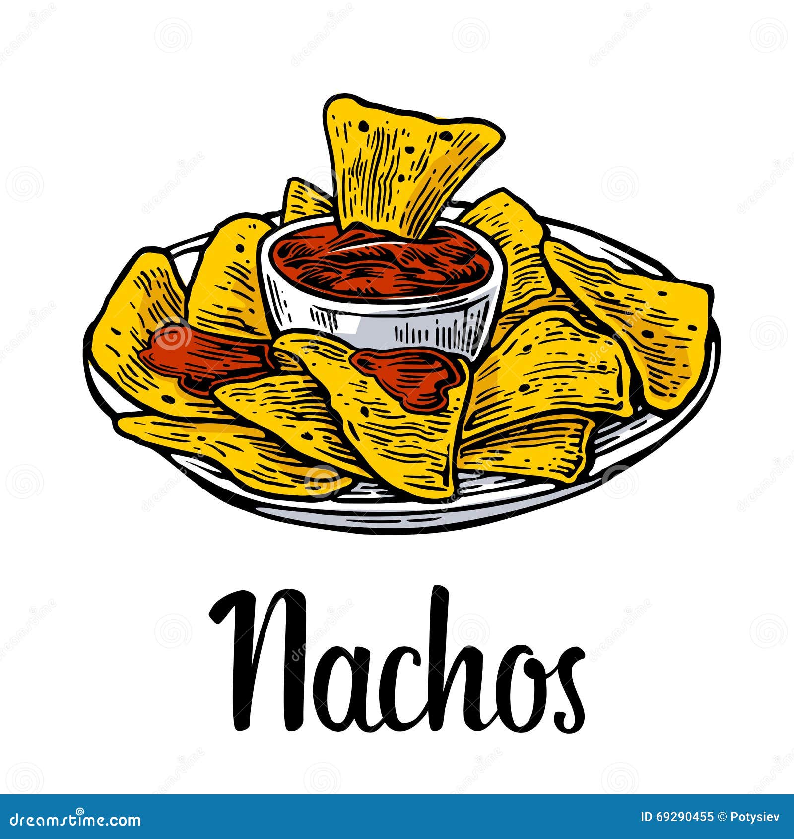 Nachos - Mexican Traditional Food. Vector Vintage Engraved Illustration ... Nachos - Mexican Traditional Food. Vector Vintage Engraved Illustration ...