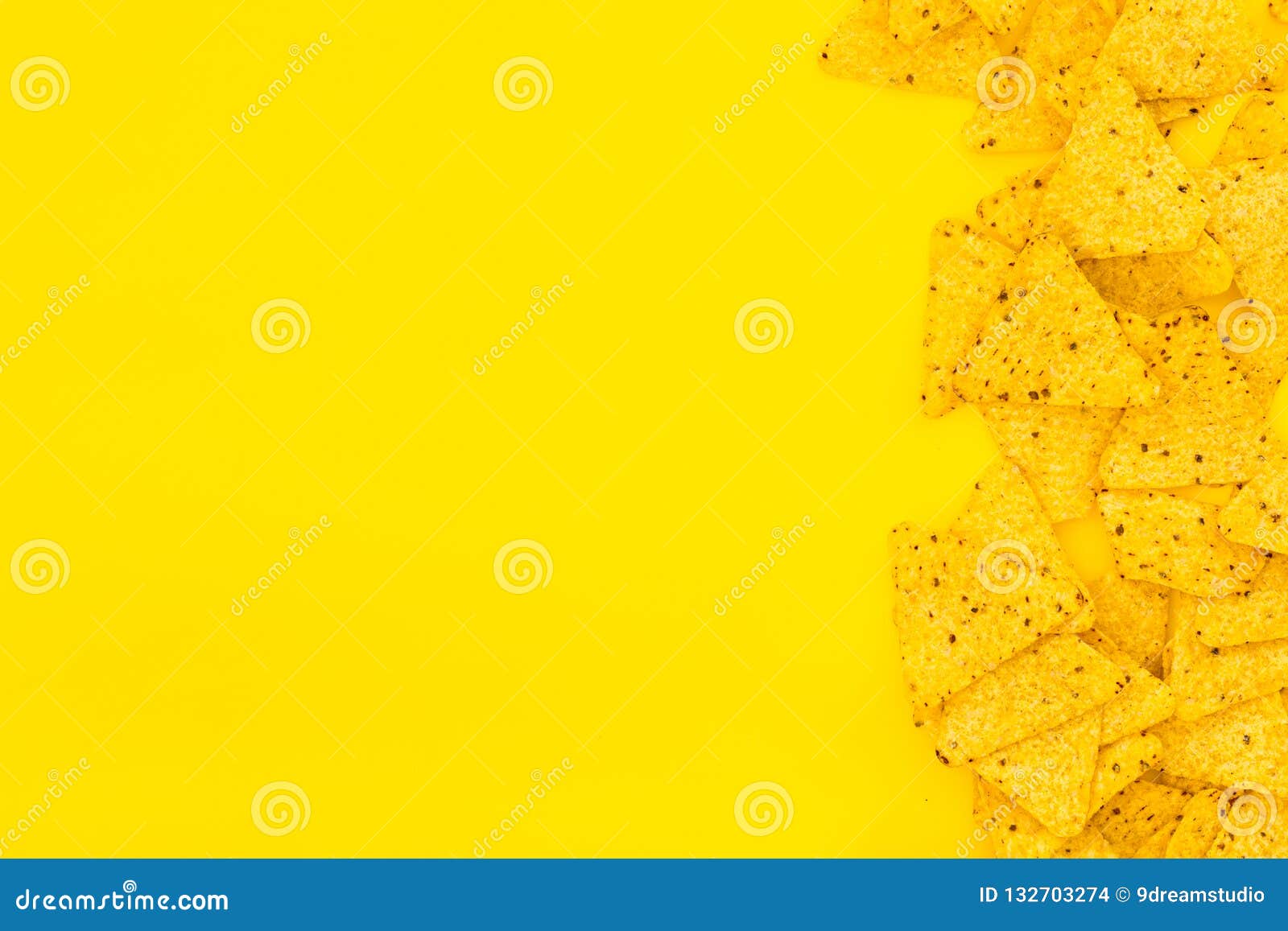 Nachos Tortilla Border on Yellow Background Top View Copy Space Stock ...