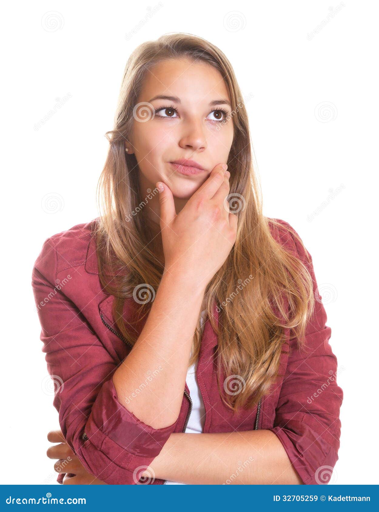 Nadenkend jong meisje stock afbeelding. Image of hoofd - 32705259