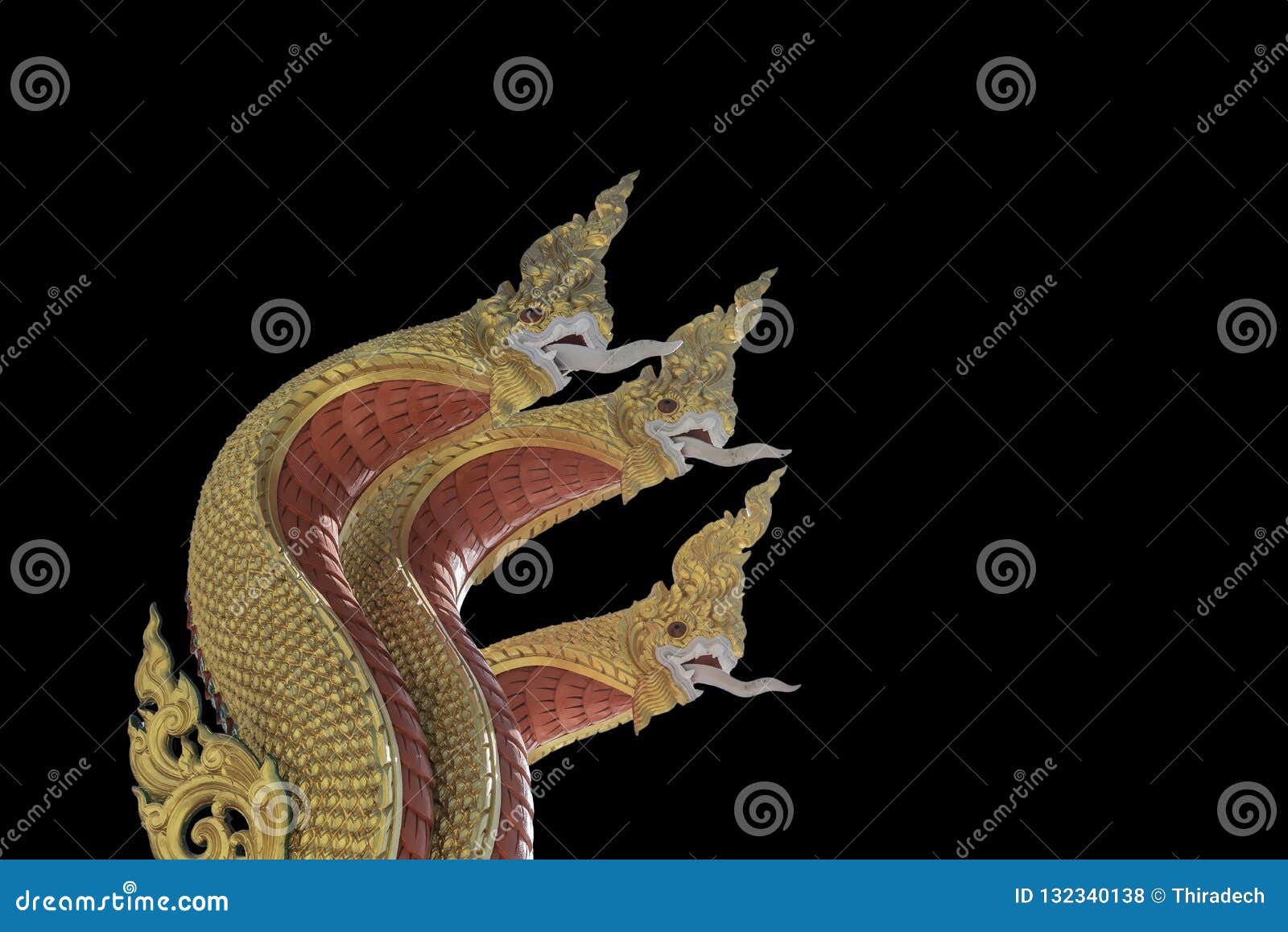 Naga Head Statue Decorated on Black Background Stock Photo - Image of ...