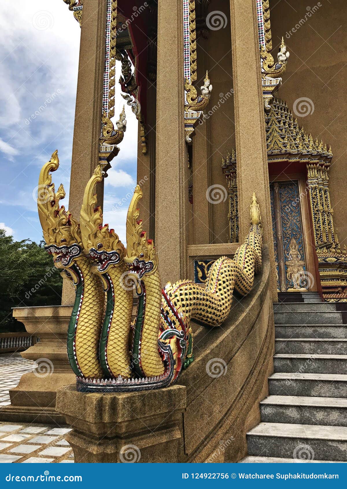 The Naga Staircase of a Temple. Stock Photo - Image of legend, mold ...