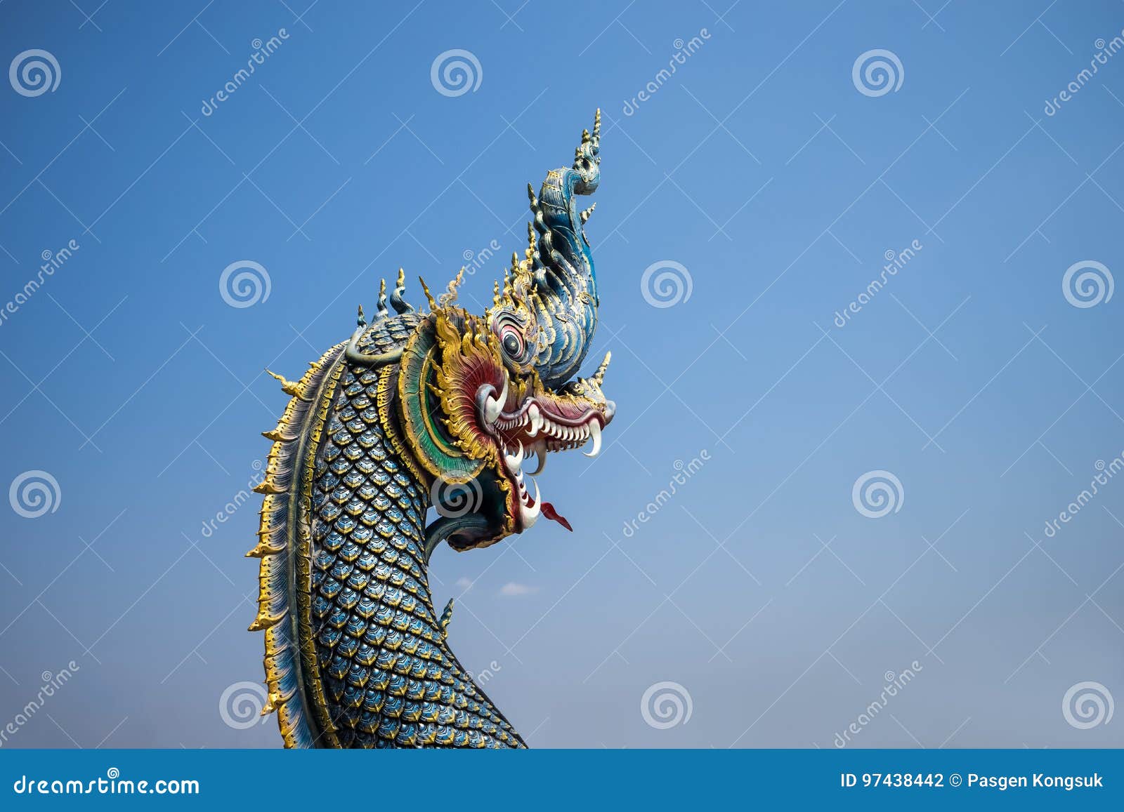 The Naga Statue on Blue Sky Background in Thailand. Stock Photo - Image ...