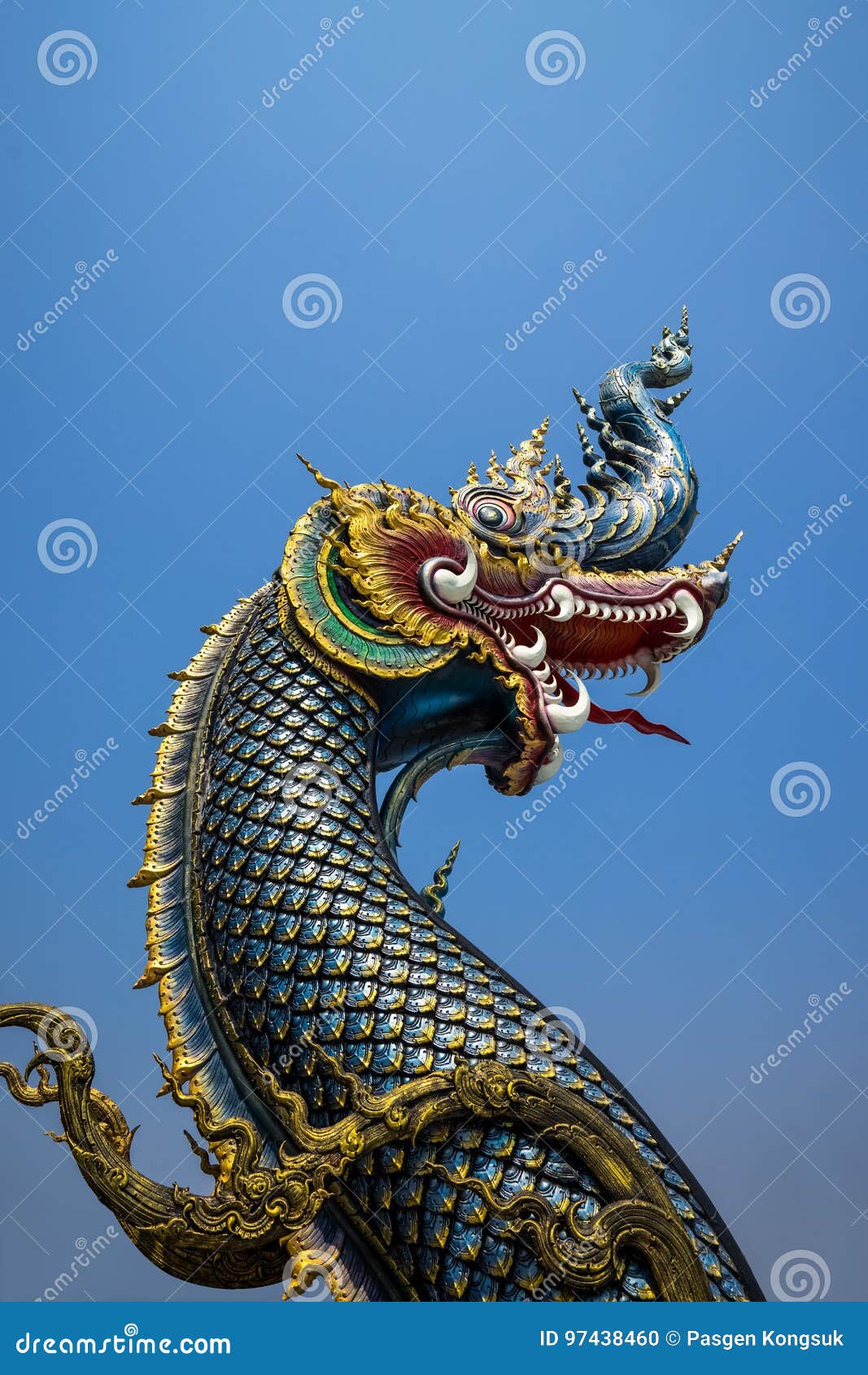 The Naga Statue on Blue Sky Background in Thailand. Stock Photo - Image ...
