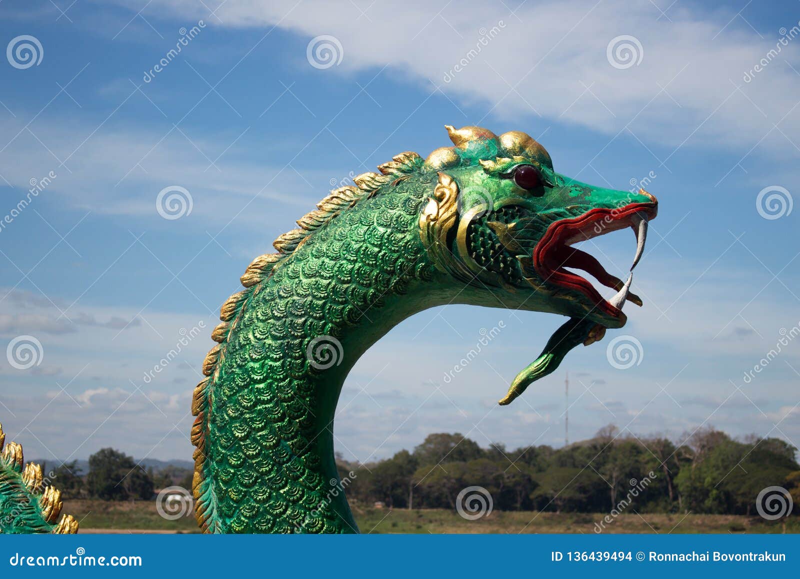 Naga Statue at River Side in Public Park between Thailand and Laos ...