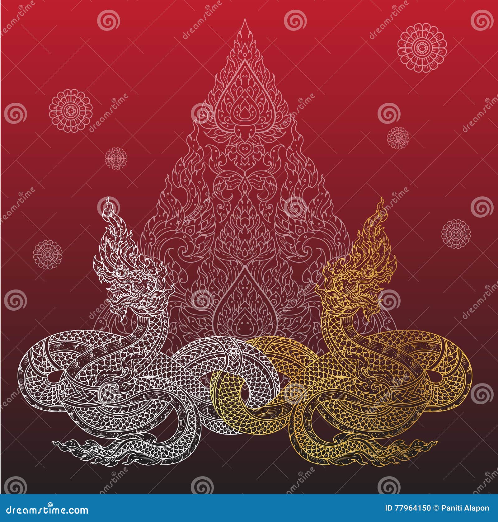 Naga of Thai Tradition Outline Stock Vector - Illustration of antique ...