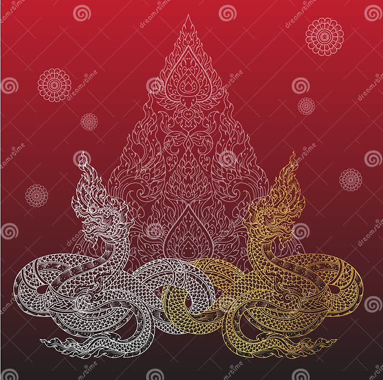 Naga of Thai Tradition Outline Stock Vector - Illustration of antique ...