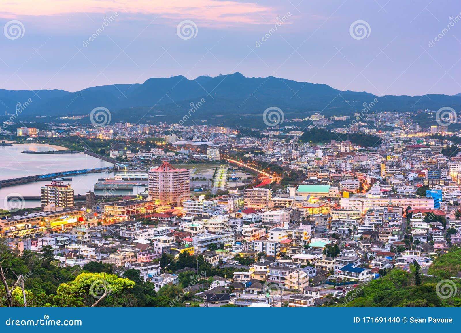 Nago, Okinawa, Japan Skyline Stock Photo - Image of harbor, landscape ...