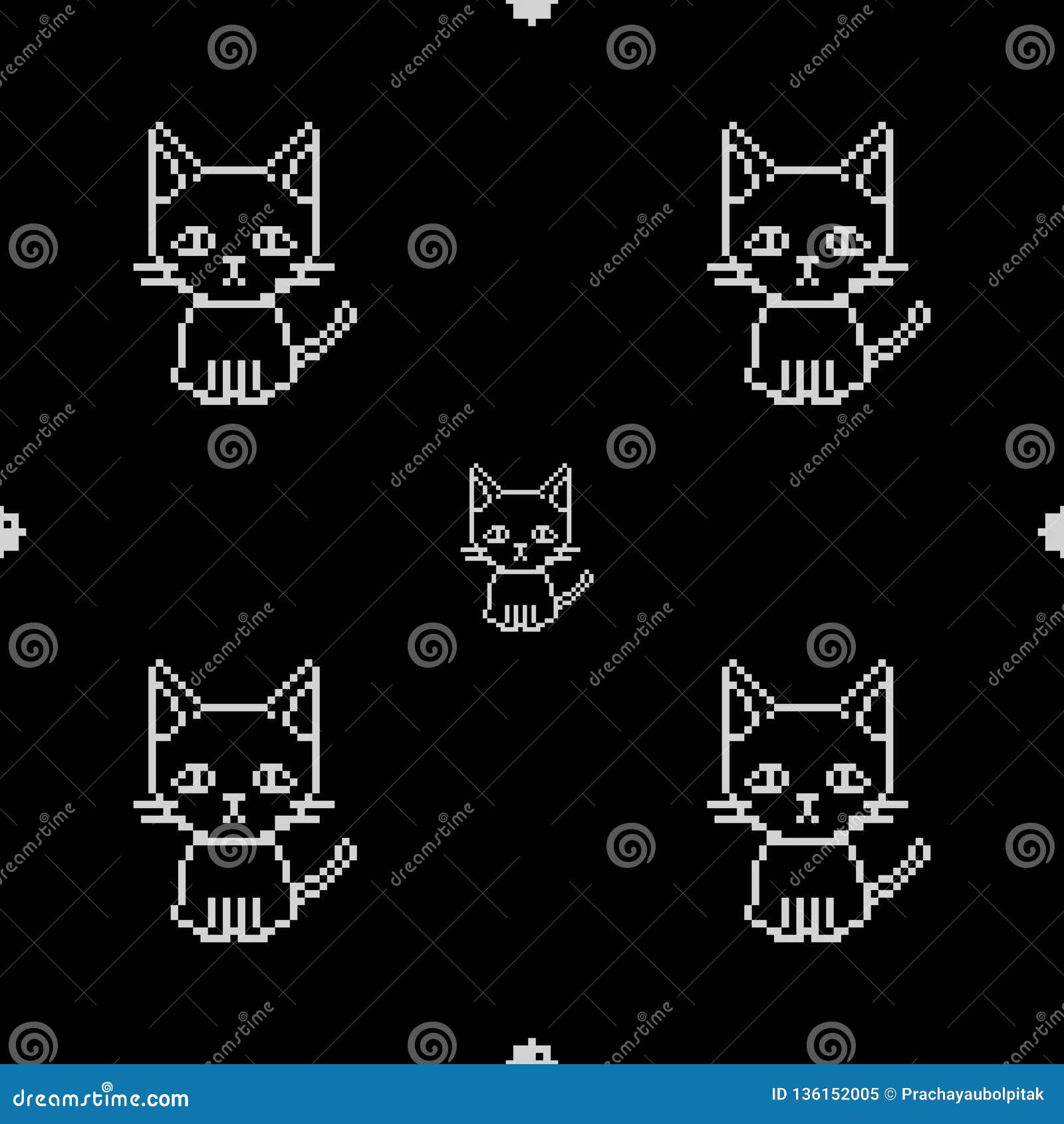 Nahtloser Muster-Cat Pixel Art on Black-Hintergrund Vektor Abbildung ...