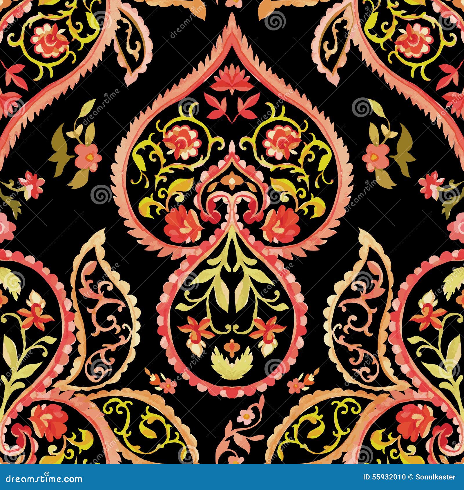 Nahtloses Muster Aquarellpaisleys Vektor Abbildung - Illustration von ...