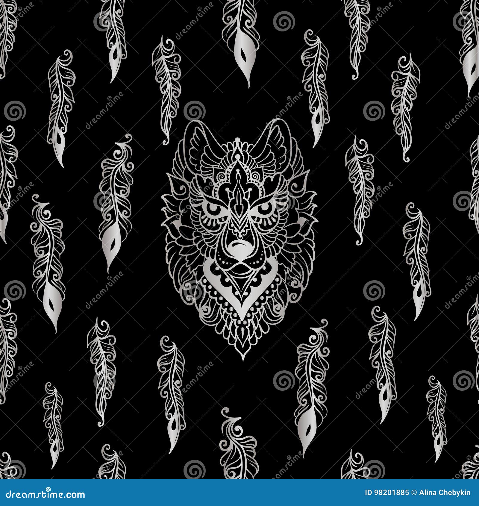 Nahtloses Muster Mit Stammes- Ethnischem Wolf Vektor Abbildung ...