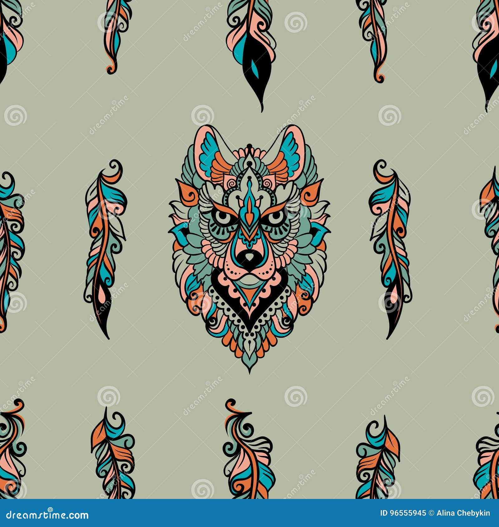 Nahtloses Muster mit Wolf vektor abbildung. Illustration von kunst ...