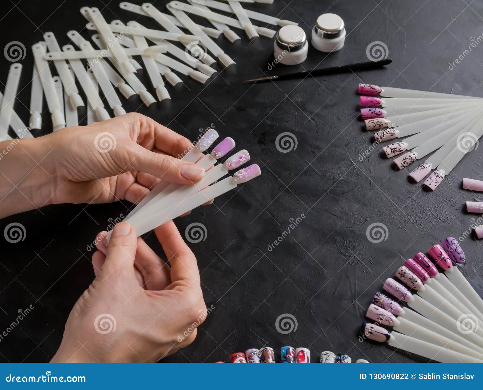 Nail Art Samples in Female Hands. Beauty Concept. Stock Photo - Image ...