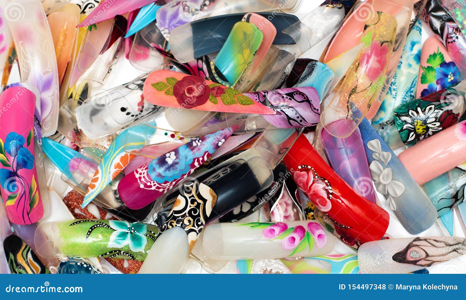 Nail Design Handmade Samples on Tips, Close Up Stock Photo - Image of ...
