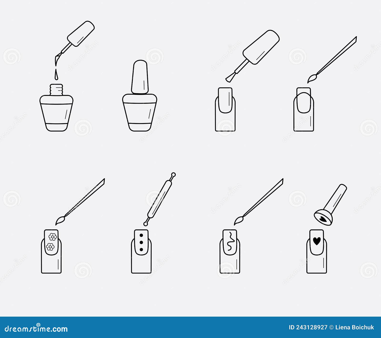 Nail Design Icon Set, Manicure Icons, Nail Care Vector Stock Vector ...