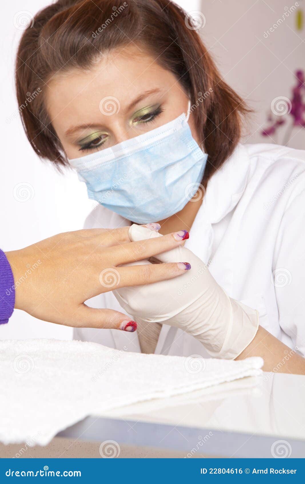 Nail Designer Checking Acrylic Fingernails Stock Photo - Image of coat ...
