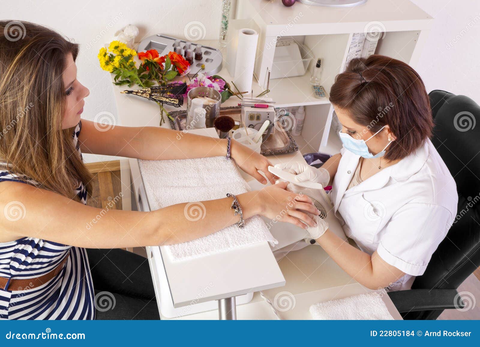 Nail Designer Filing Acrylic Fingernails Stock Photo - Image of finger ...