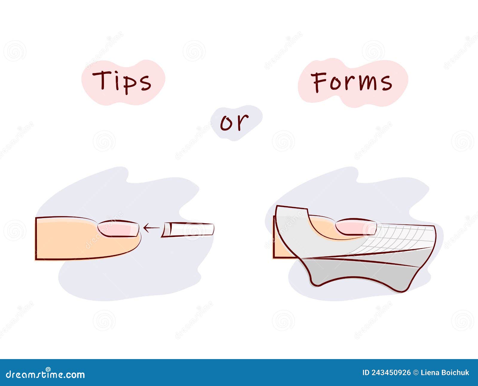 Nail Extension Options Tips or Forms, Nail Art, Manicure Vector ...