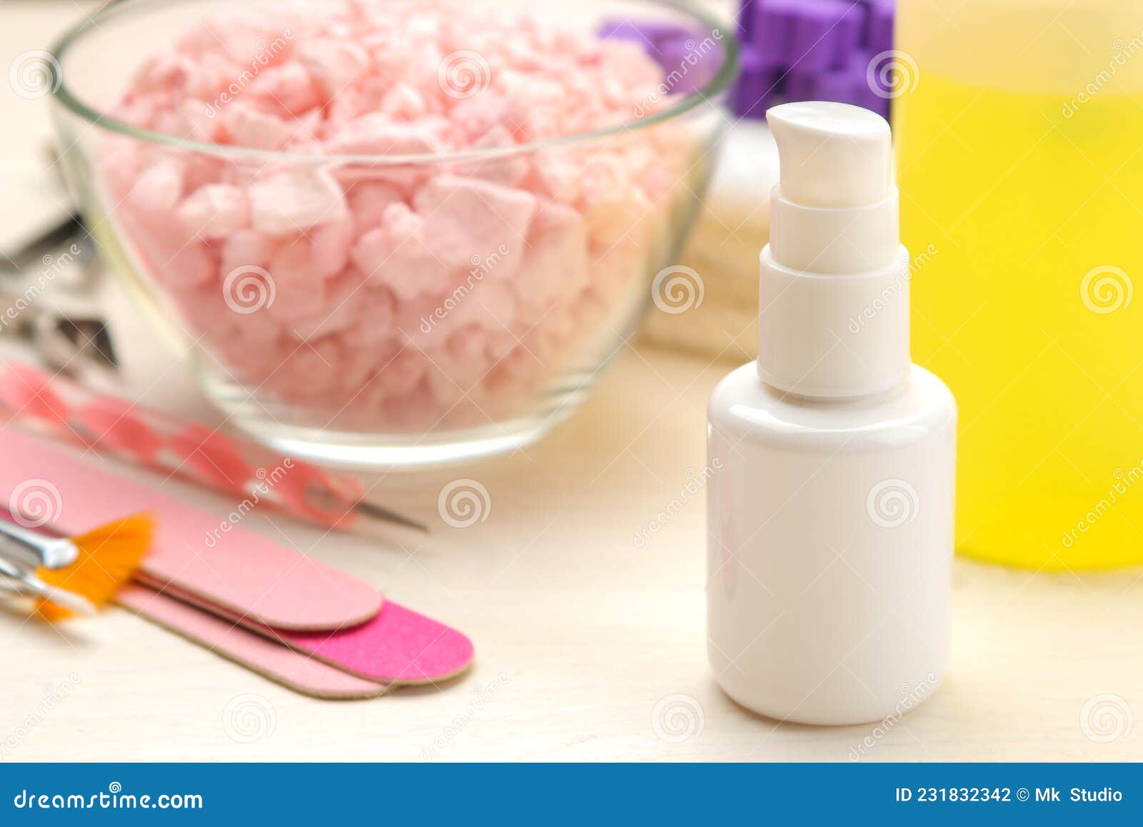 Nail Polish Remover, Various Manicure and Pedicure Tools Stock Photo ...