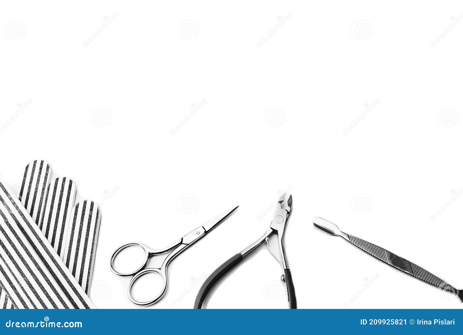 A Nail Set with a Different Tools Isolated on White Background. Stock ...