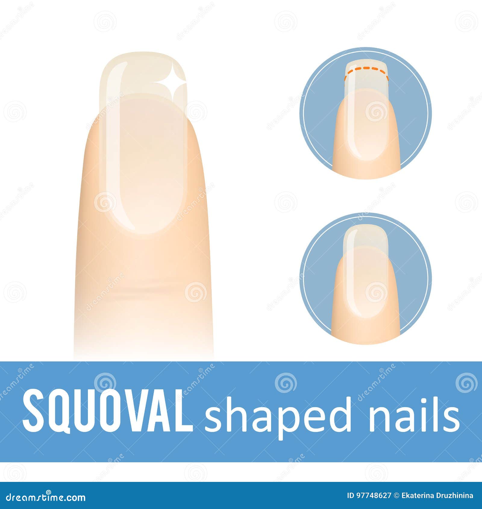 Squoval Nail Icon Of 3 Types Color, Black And White, Outline. Isolated ...