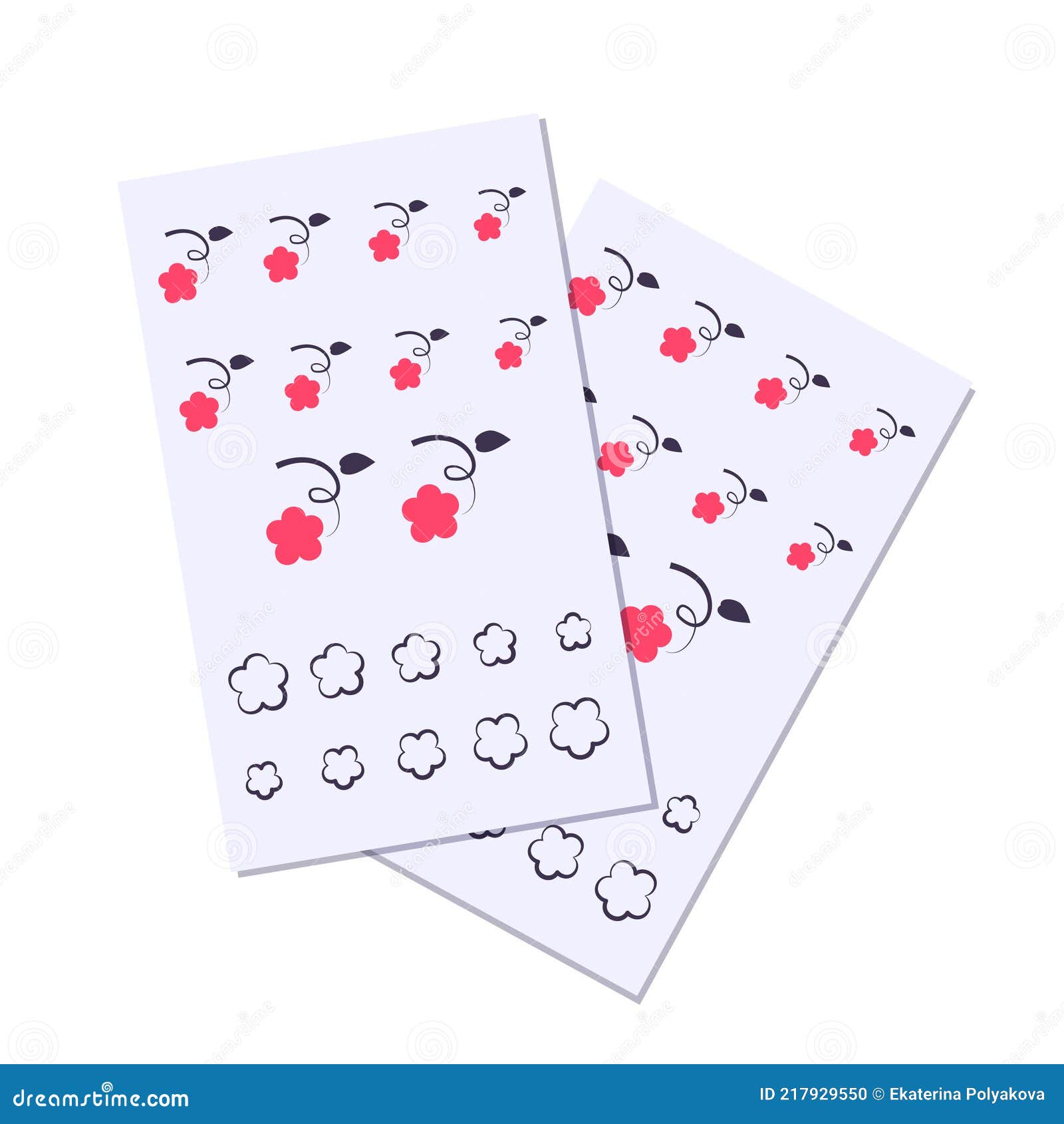Nail Stickers on a Sheet of Paper. Pattern with Flowers for Manicure ...