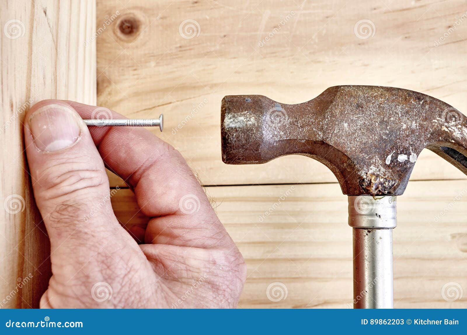 Nailing into Wood stock image. Image of metal, fastening - 89862203