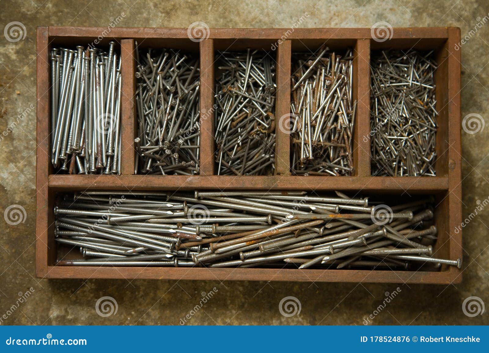 Nails in a box stock photo. Image of storage, sorting - 178524876