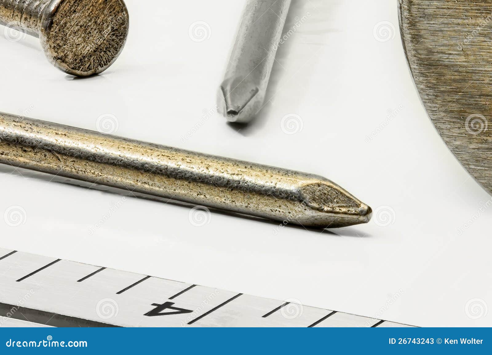 Nails Hammer and Ruler Up Close Stock Image - Image of macro, steel ...