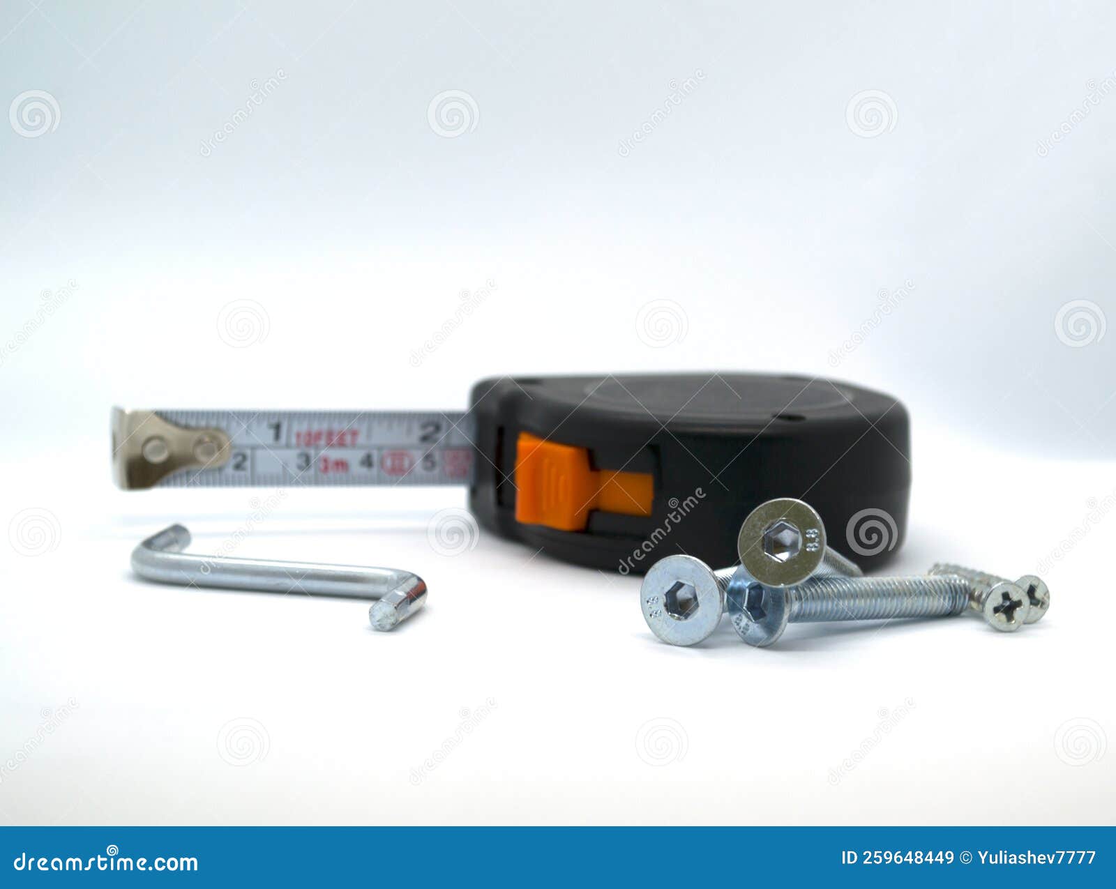 Nails, Hex Screwdriver and Construction Ruler Stock Image - Image of ...